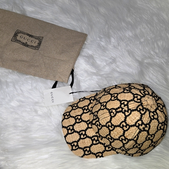 Gucci | Accessories | Gucci Raffia Gg Monogram Embroidered Baseball Hat Medium Brand New | Poshmark